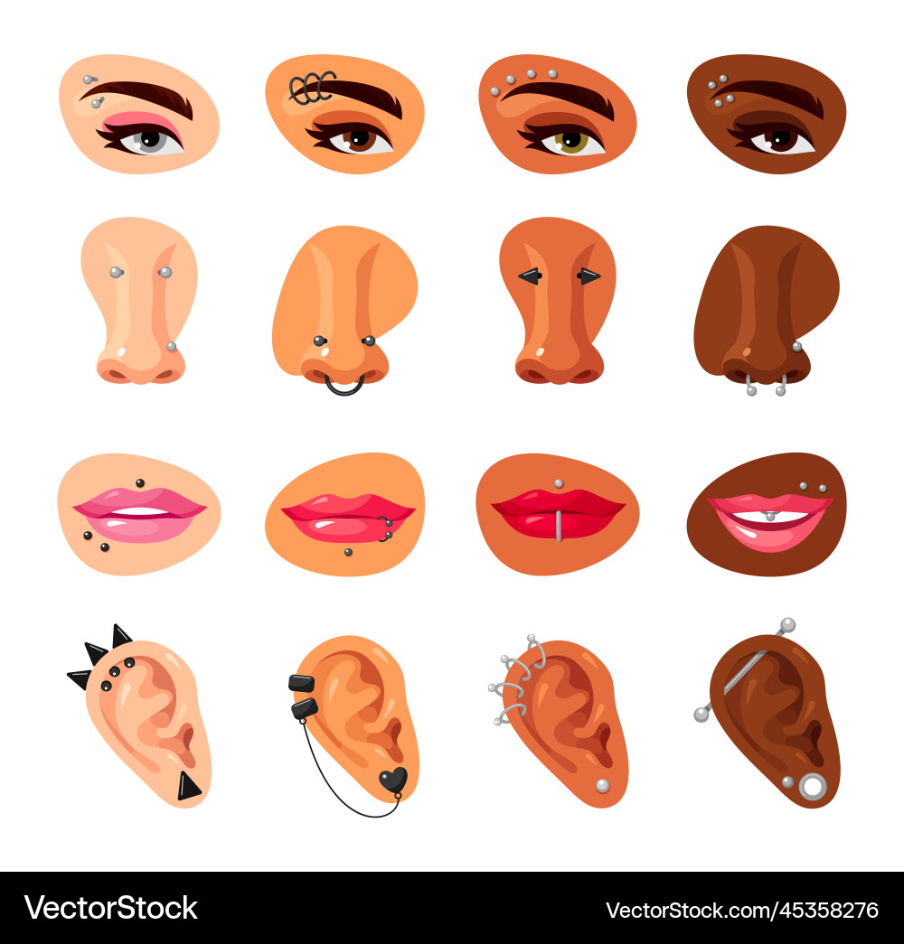 Face piercing beauty metallic accessories on white
