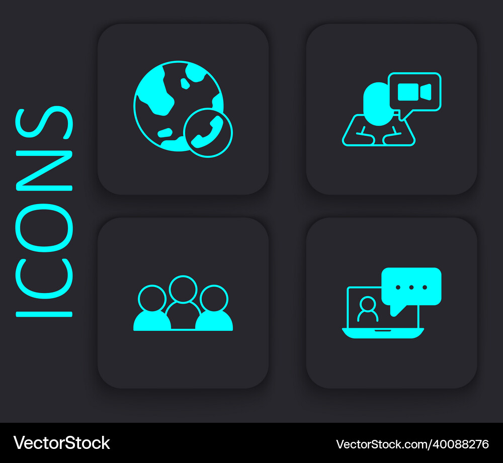 Set video chat conference and meeting icon black Vector Image
