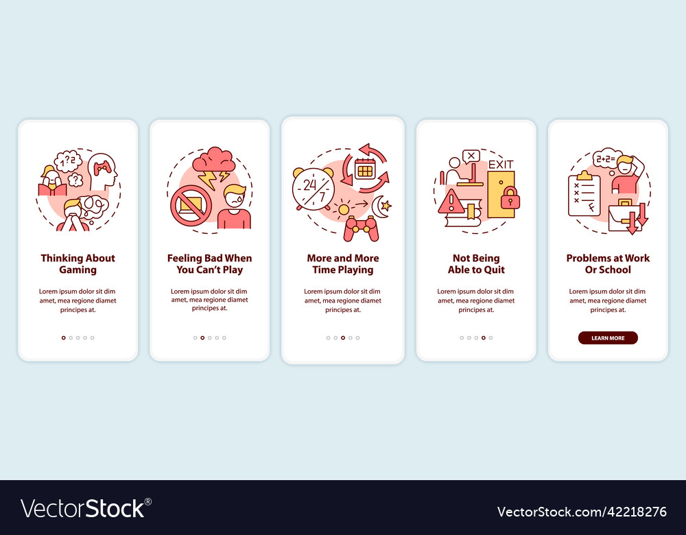 Signs of game addiction onboarding mobile app Vector Image