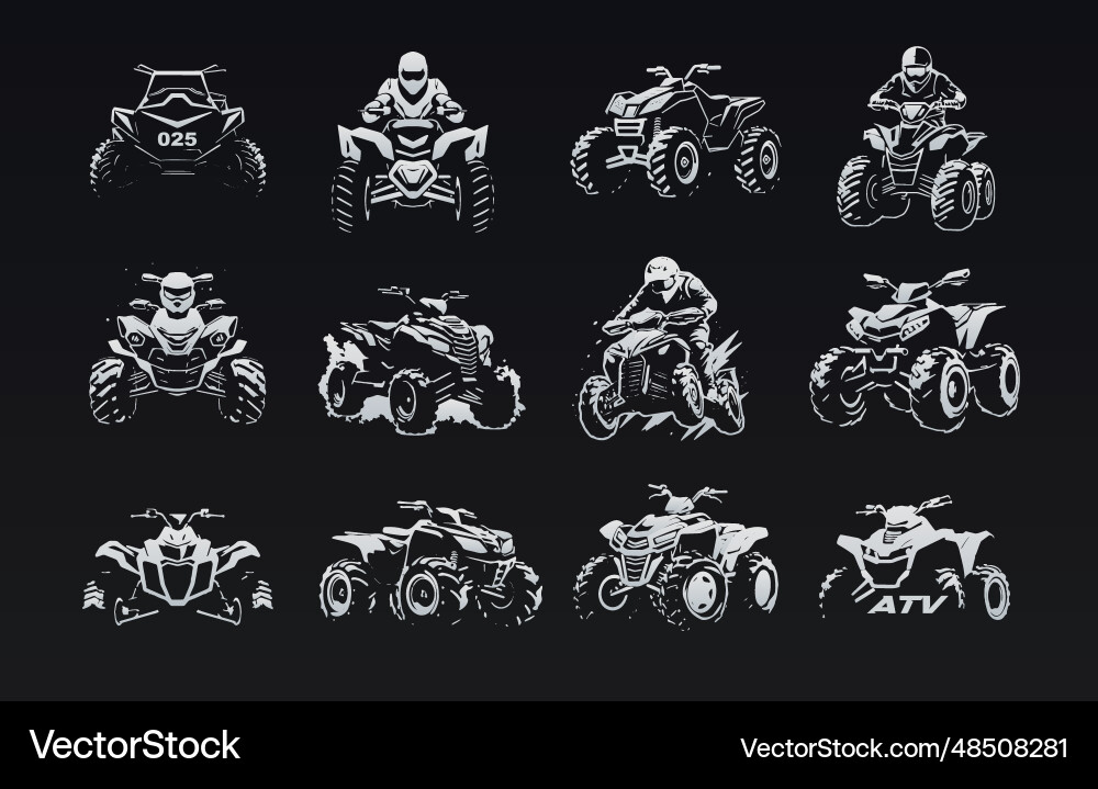 Atv icon set monochrome four-wheel hand-drawn Vector Image