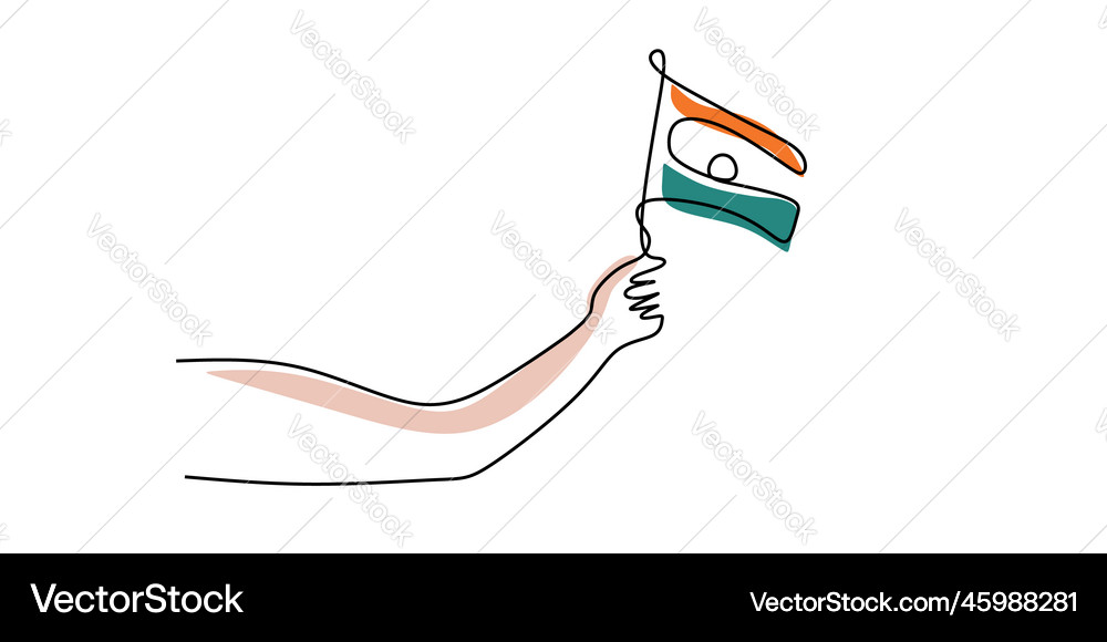 Continuous one single line of hand holding india Vector Image