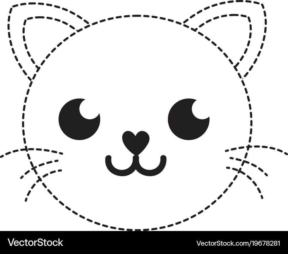 Dotted shape happy cat head cute animal Royalty Free Vector