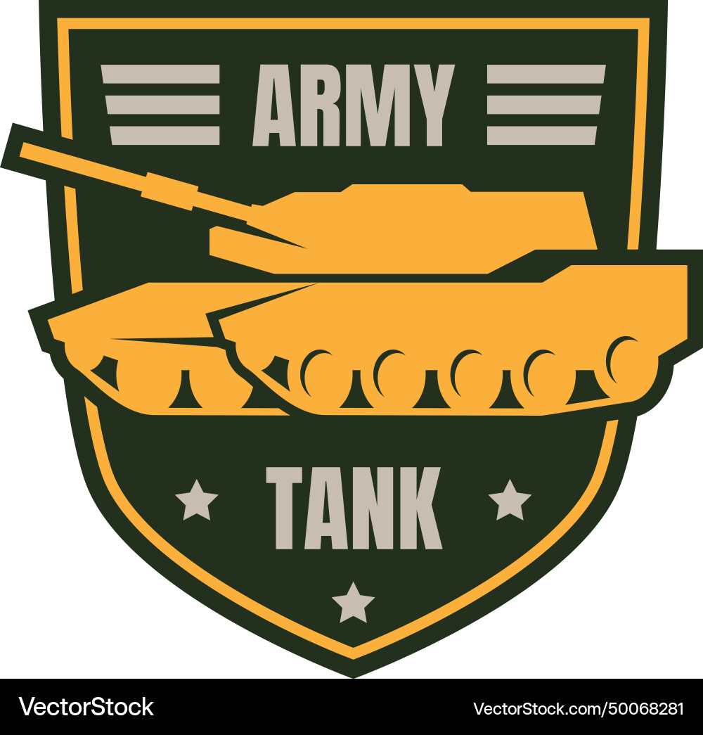 Military badge with tank on shield army crest Vector Image