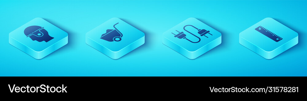 Set isometric worker safety helmet shovel ruler Vector Image