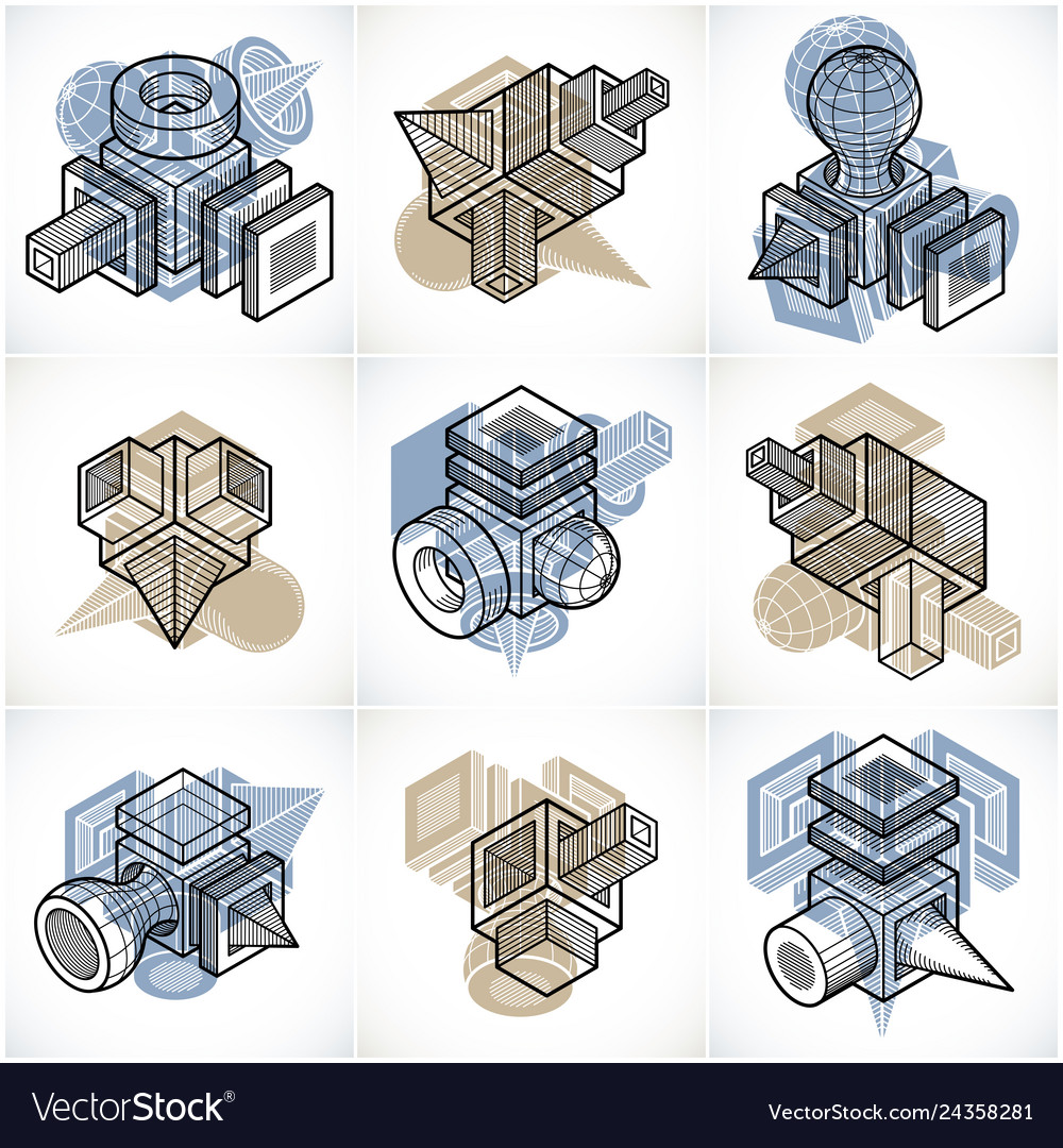 Set of isometric abstract geometric shapes Vector Image