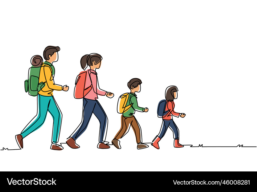 Single continuous line drawing man woman children Vector Image