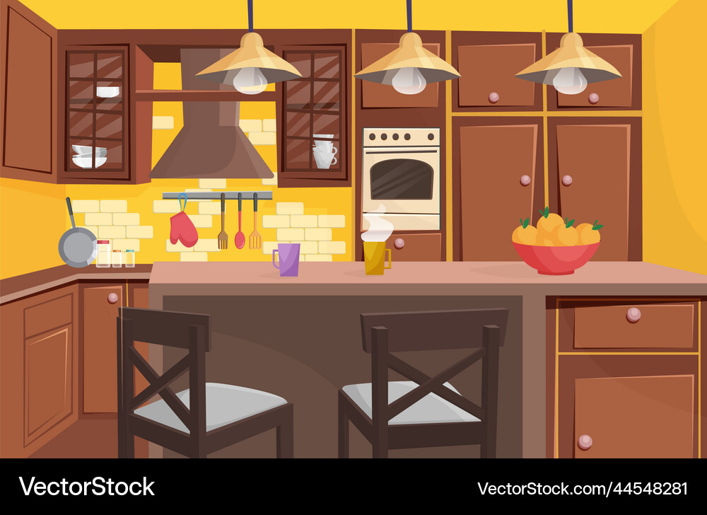 Traditional classic wooden kitchen interior game Vector Image