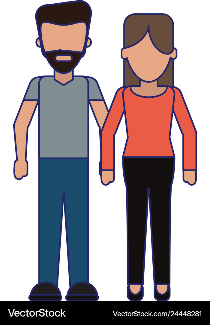 Young couple cartoon blue lines faceless Vector Image