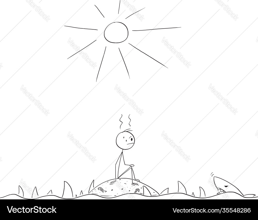 Cartoon frustrated man sitting alone on small Vector Image