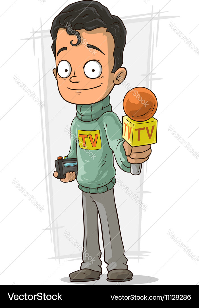 Cartoon tv journalist with orange microphone Vector Image