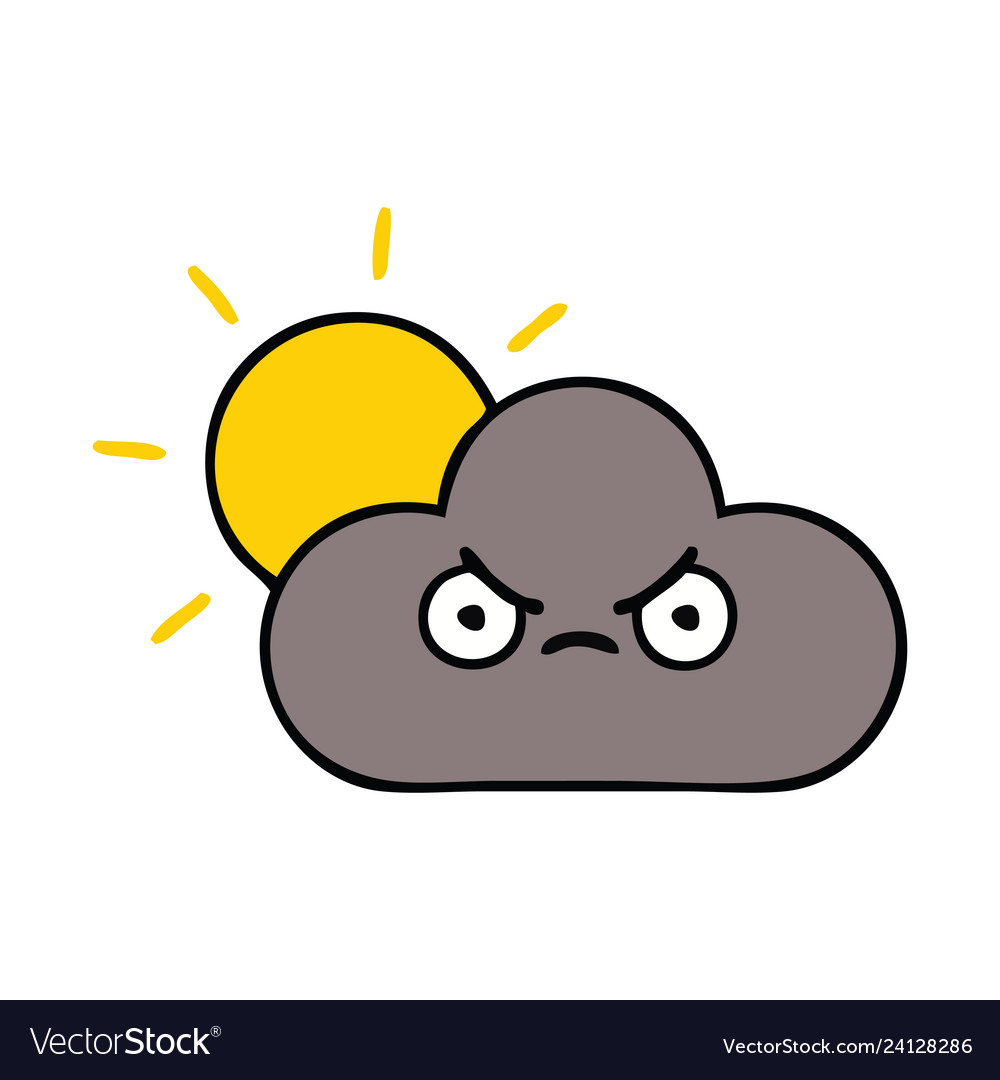 Cute cartoon storm cloud and sun Royalty Free Vector Image