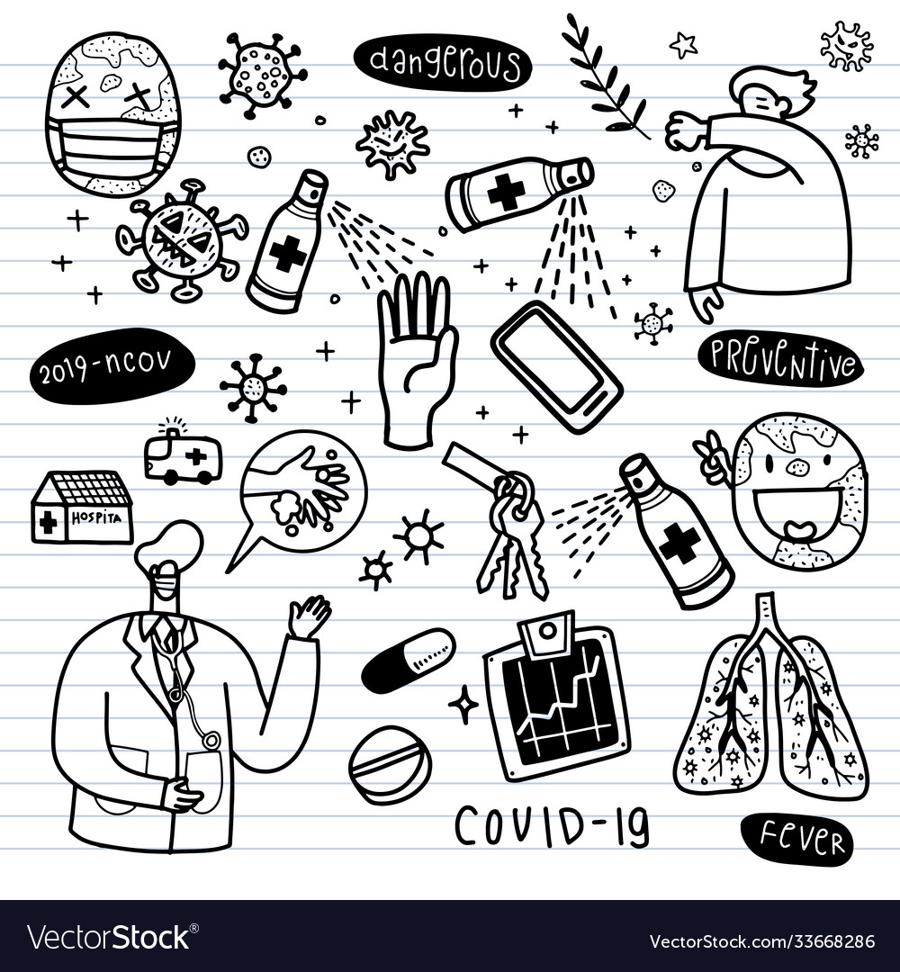 Doodle cute for covid-19 corona virus Royalty Free Vector