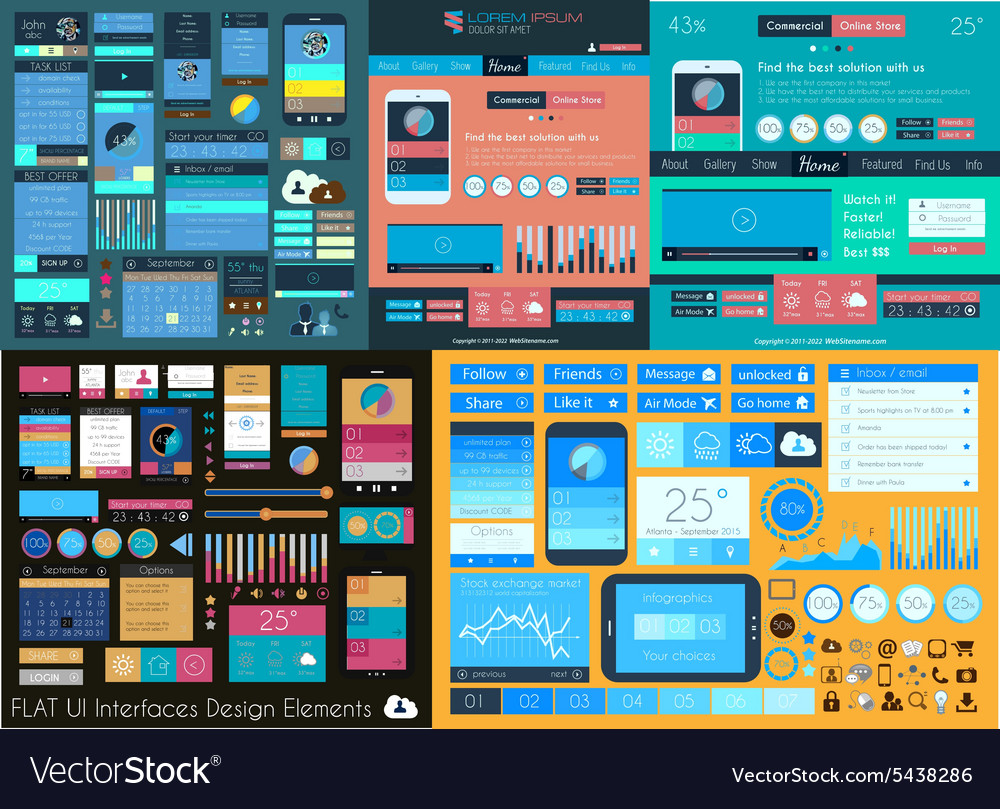 Flat ui mega collection icons web and technology Vector Image