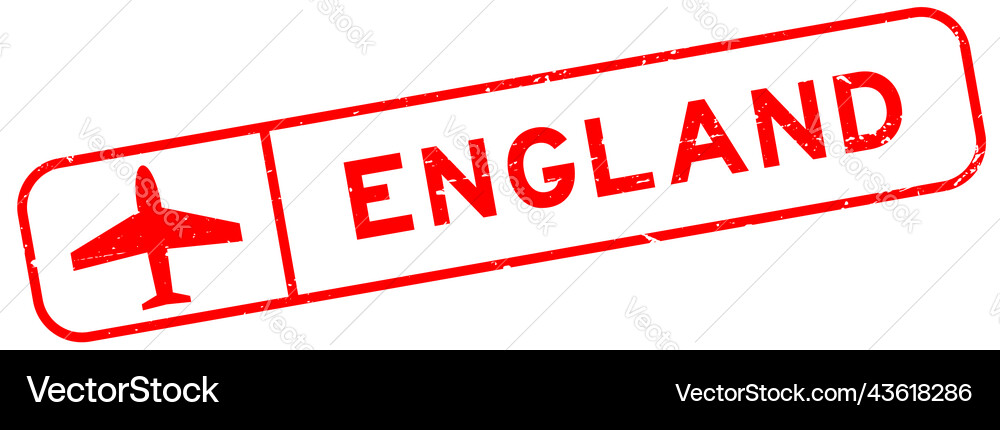 Grunge red england word with plane icon square Vector Image