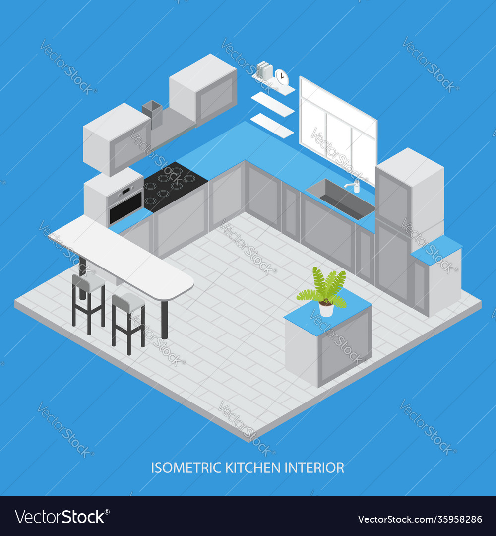Isometric kitchen interior Royalty Free Vector Image