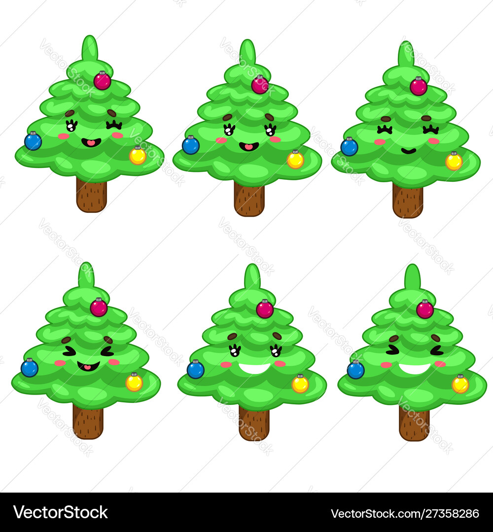 Kawaii christmas tree with emotions isolated Vector Image