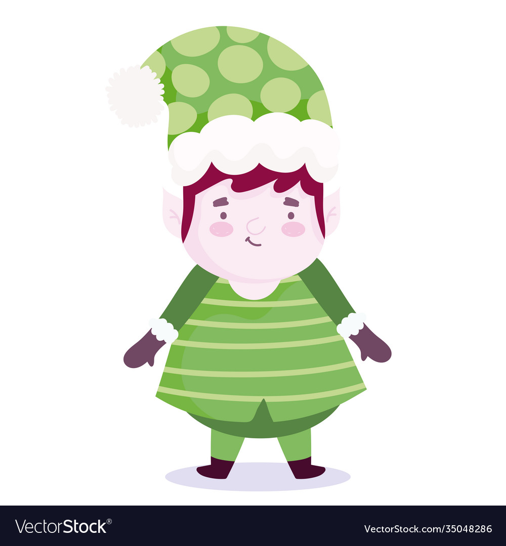 Merry christmas helper with dotted hat cartoon Vector Image