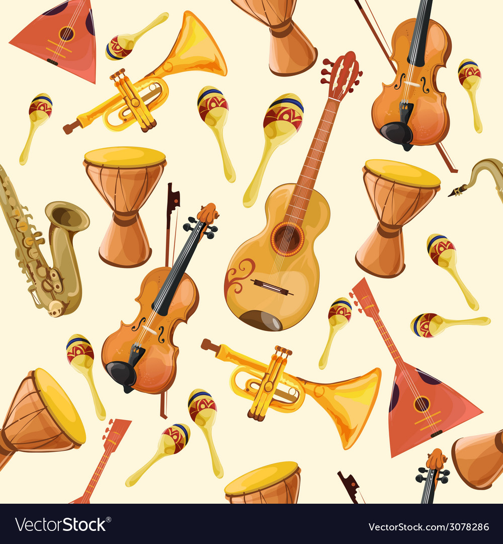 Music instruments seamless pattern Royalty Free Vector Image
