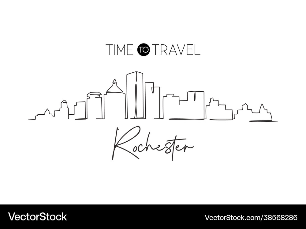 Single one line drawing rochester city skyline Vector Image