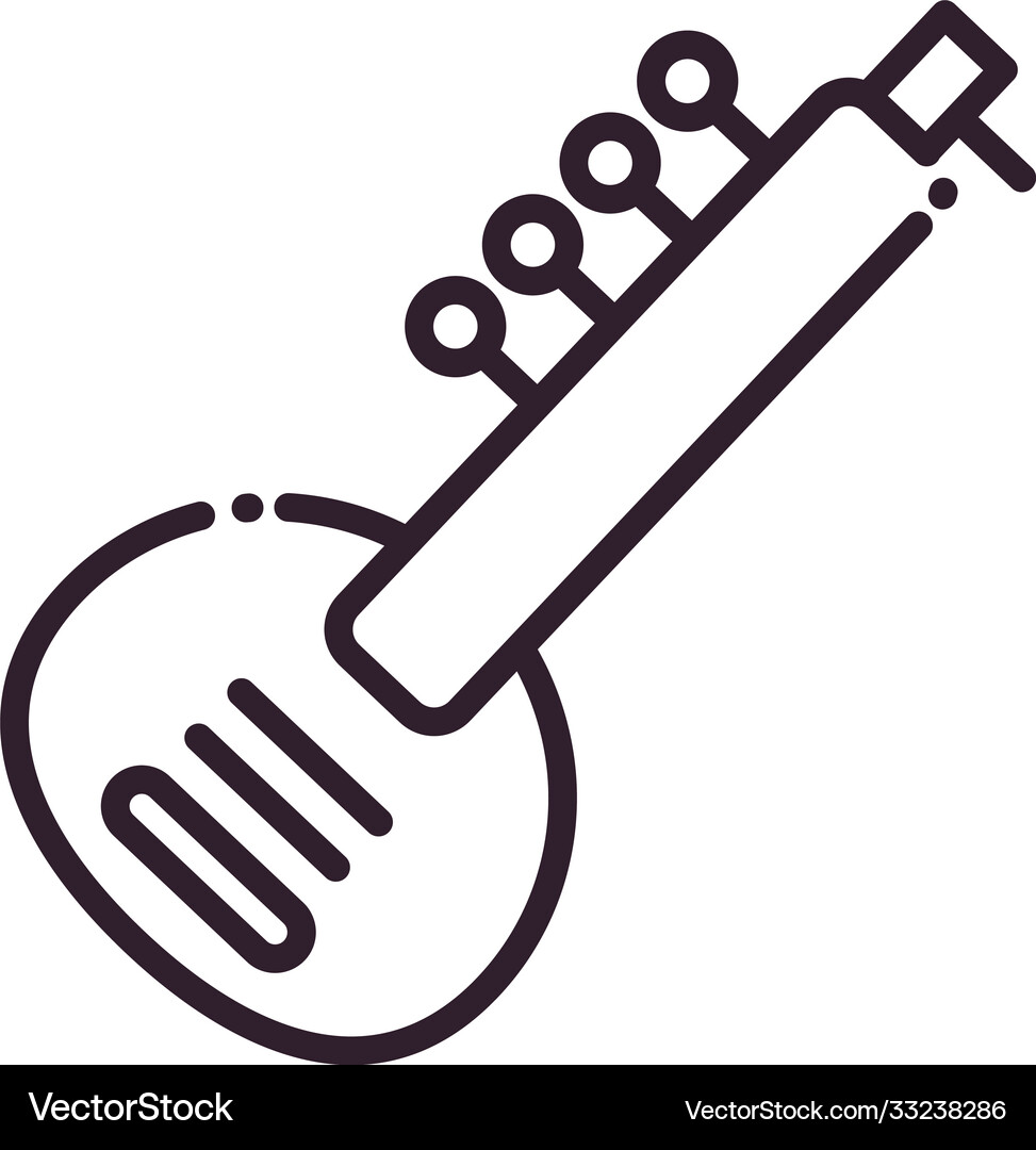 Sitar guitar instrument line style icon Royalty Free Vector