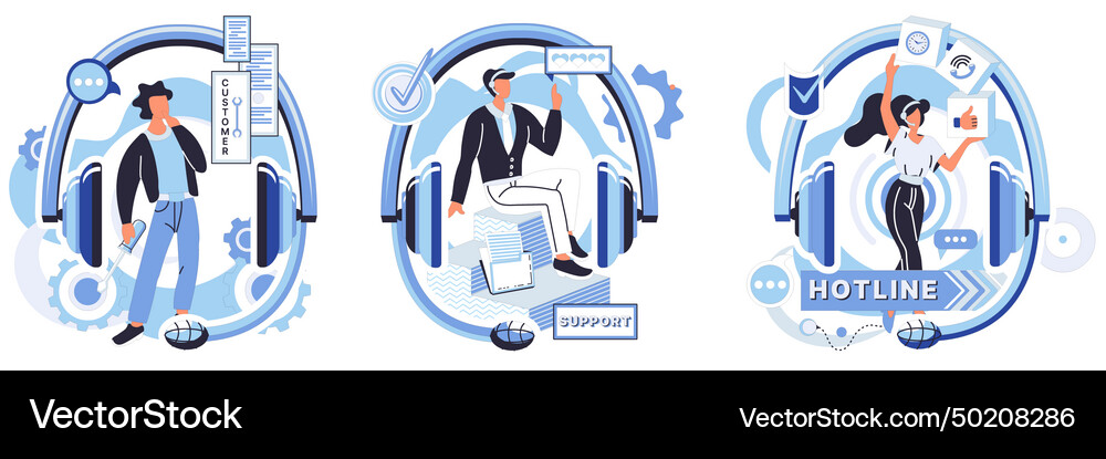 Support center a call to hotline initiates Vector Image