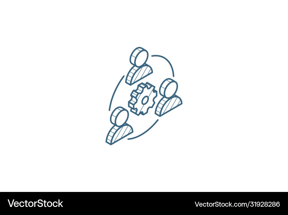 Teamwork mans and cog isometric icon 3d line art Vector Image