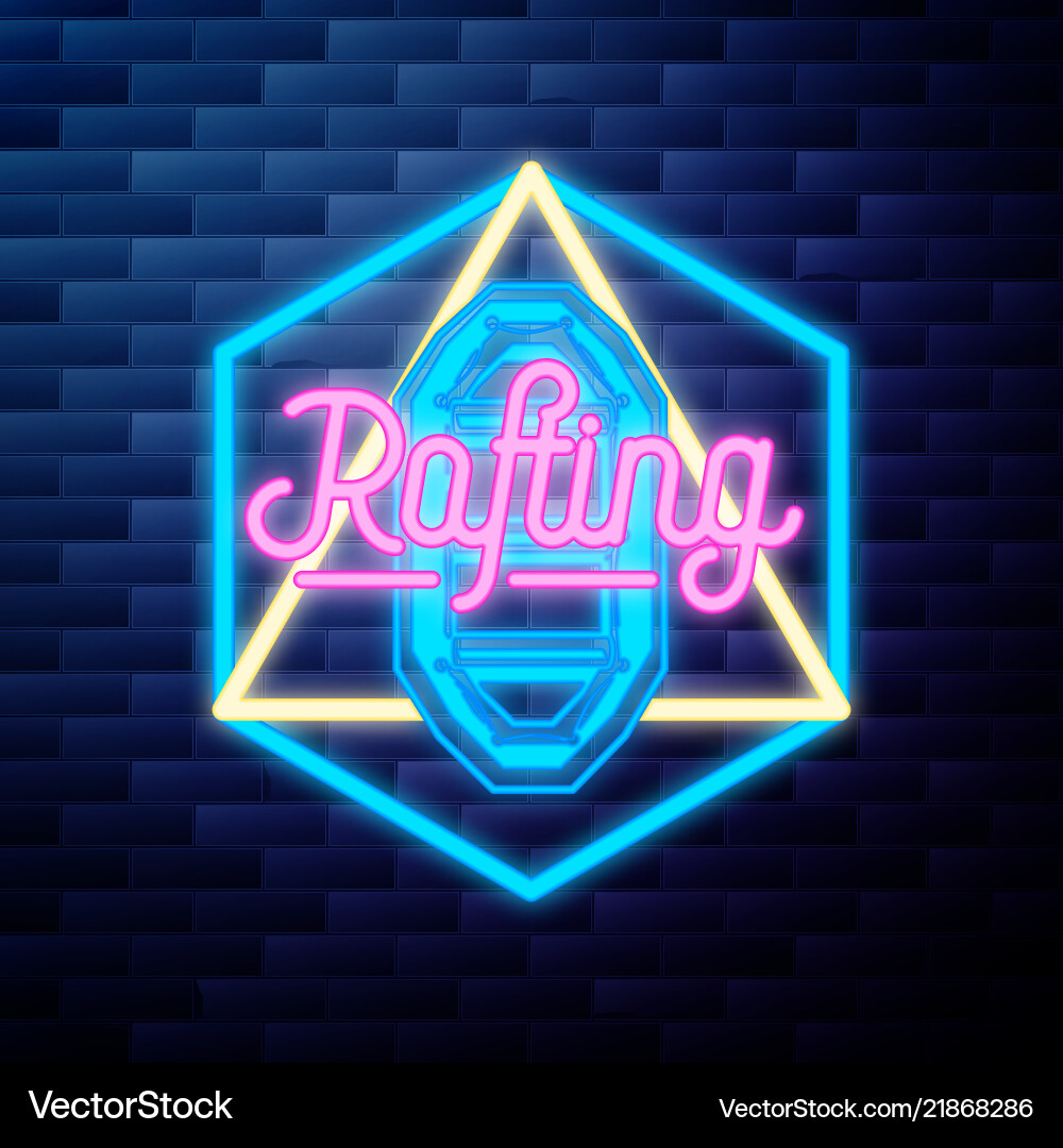Vintage rafting emblem glowing neon sign Vector Image