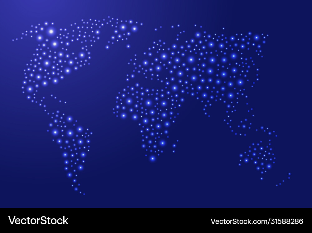 World map from blue and glowing space stars Vector Image