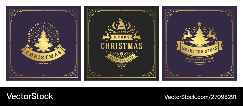 Christmas square banners vintage typographic Vector Image