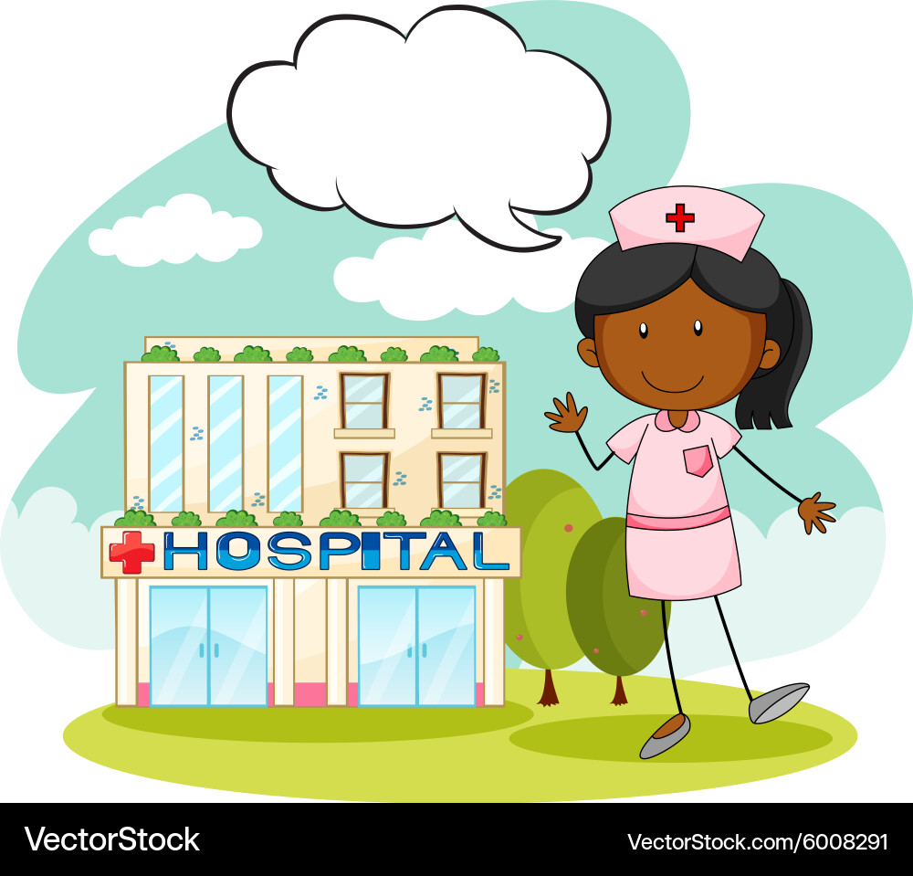 Nurse standing in front hospital Royalty Free Vector Image