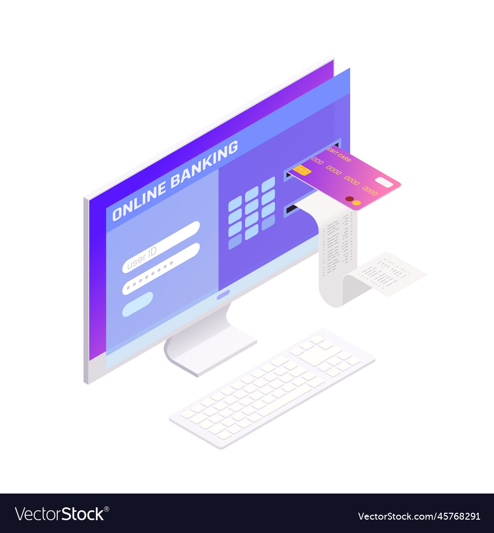 Online banking computer composition Royalty Free Vector