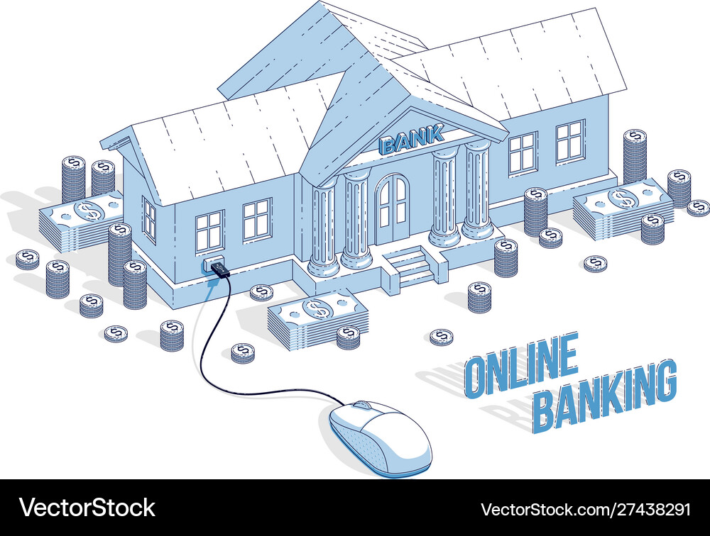 Online banking concept bank building Royalty Free Vector