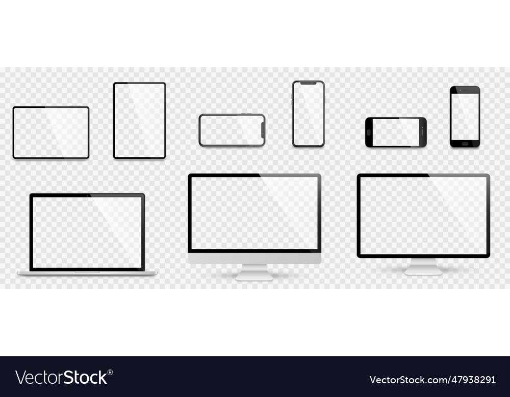 Realistic set computer laptop tablet Royalty Free Vector