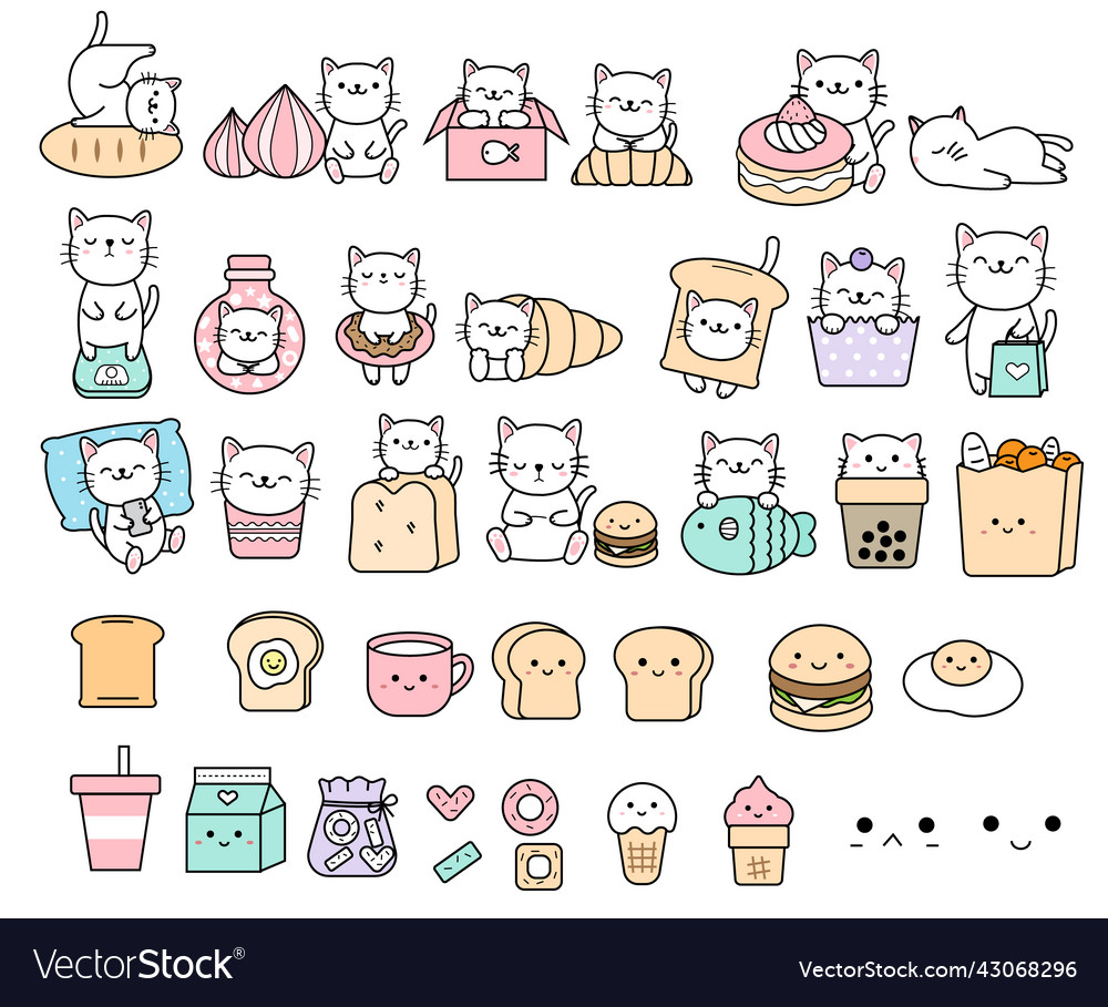 Big set cat animal cartoon hand drawndoodle Vector Image