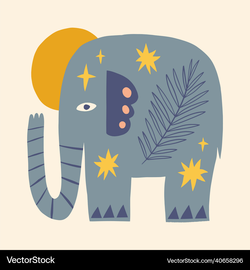 Blue elephant childish cartoon groovy boho Vector Image