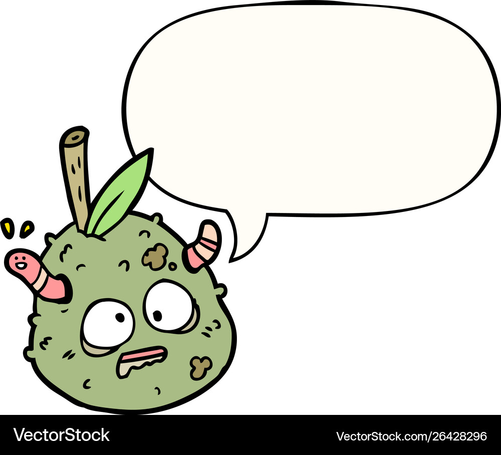 Cartoon rotting old pear and worm speech Vector Image