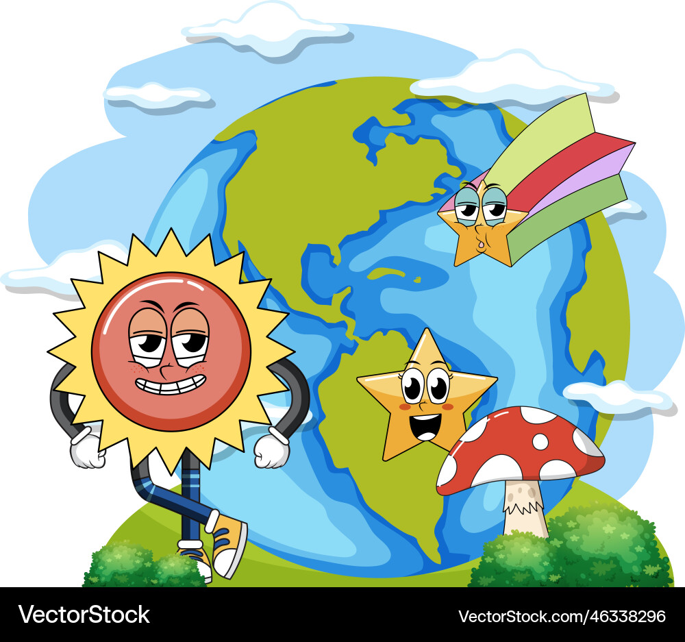 Earth globe with funny cartoon characters Vector Image