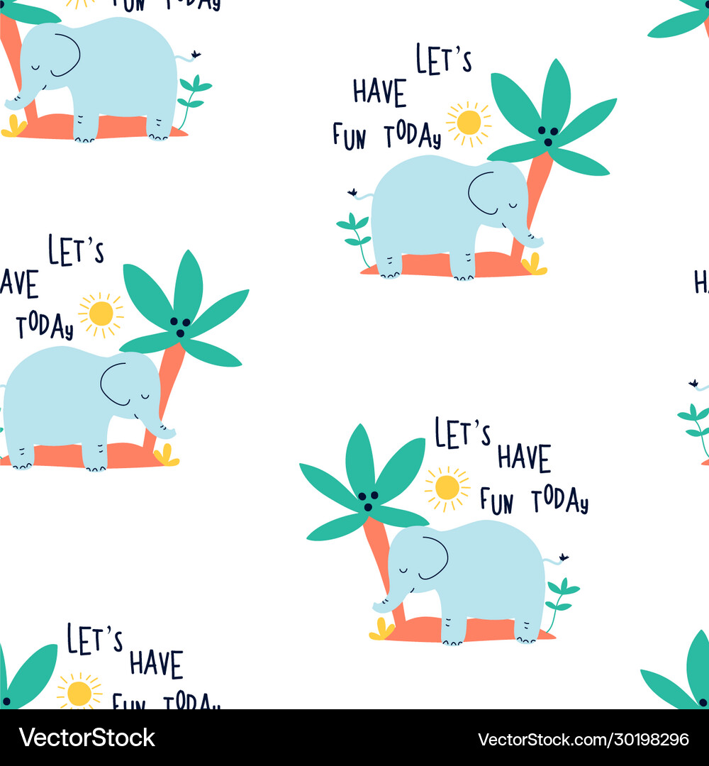 Elephant and slogan pattern hand drawing il Vector Image