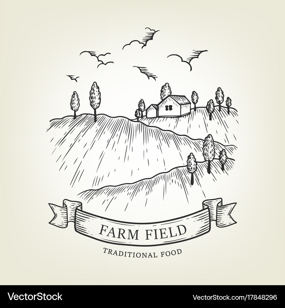 Farm landscape rural view done in graphic Vector Image