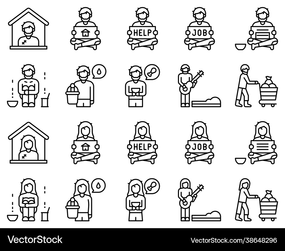 Homeless icon set 1 line style Royalty Free Vector Image