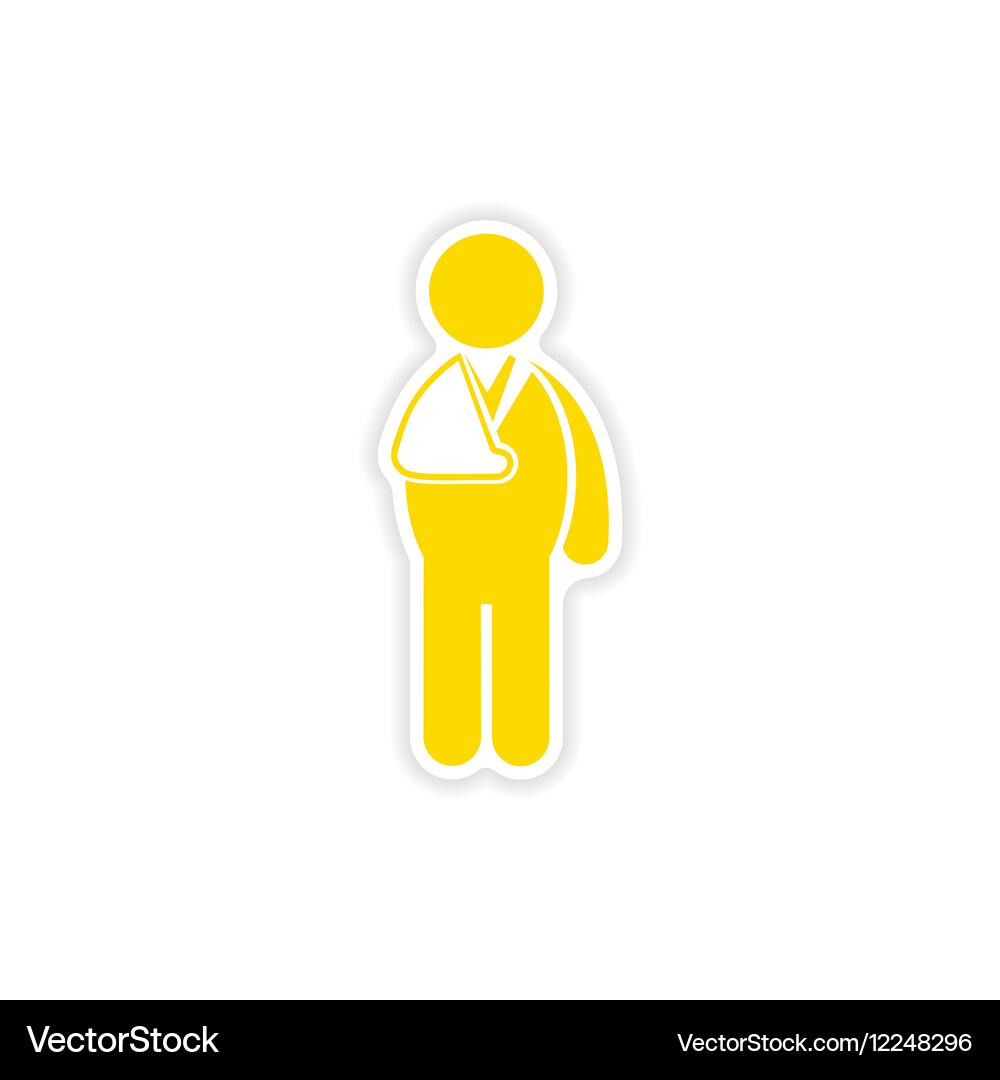 Paper sticker man with broken arm on white Vector Image