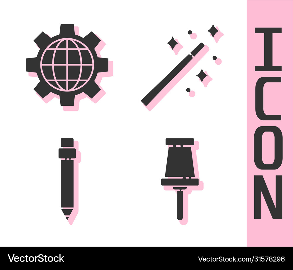 Set push pin globe earth and gear pencil Vector Image