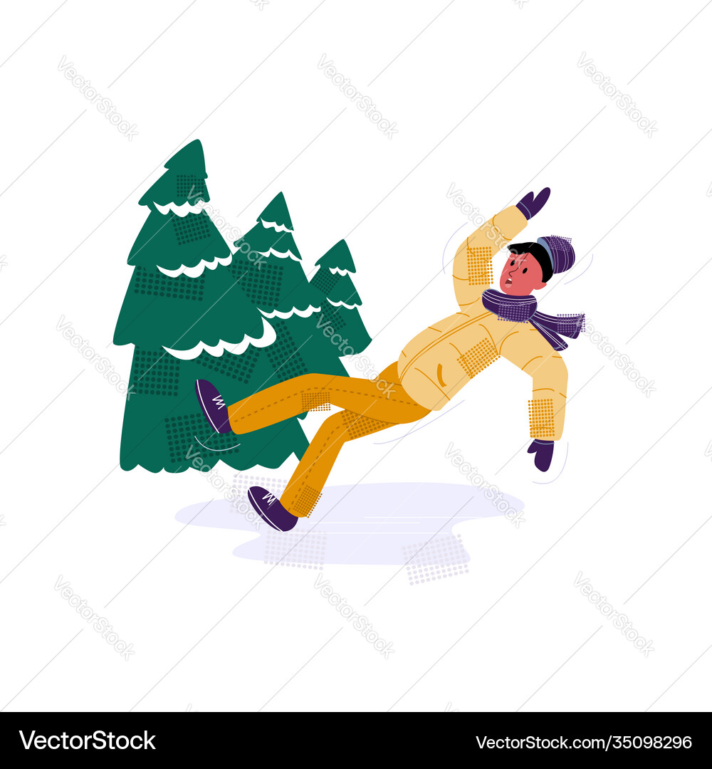 Young man who falls on slippery ice Royalty Free Vector
