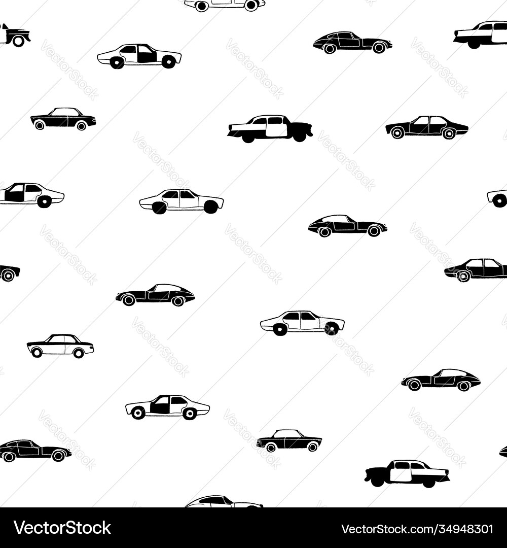 Black white vintage cars seamless pattern Vector Image