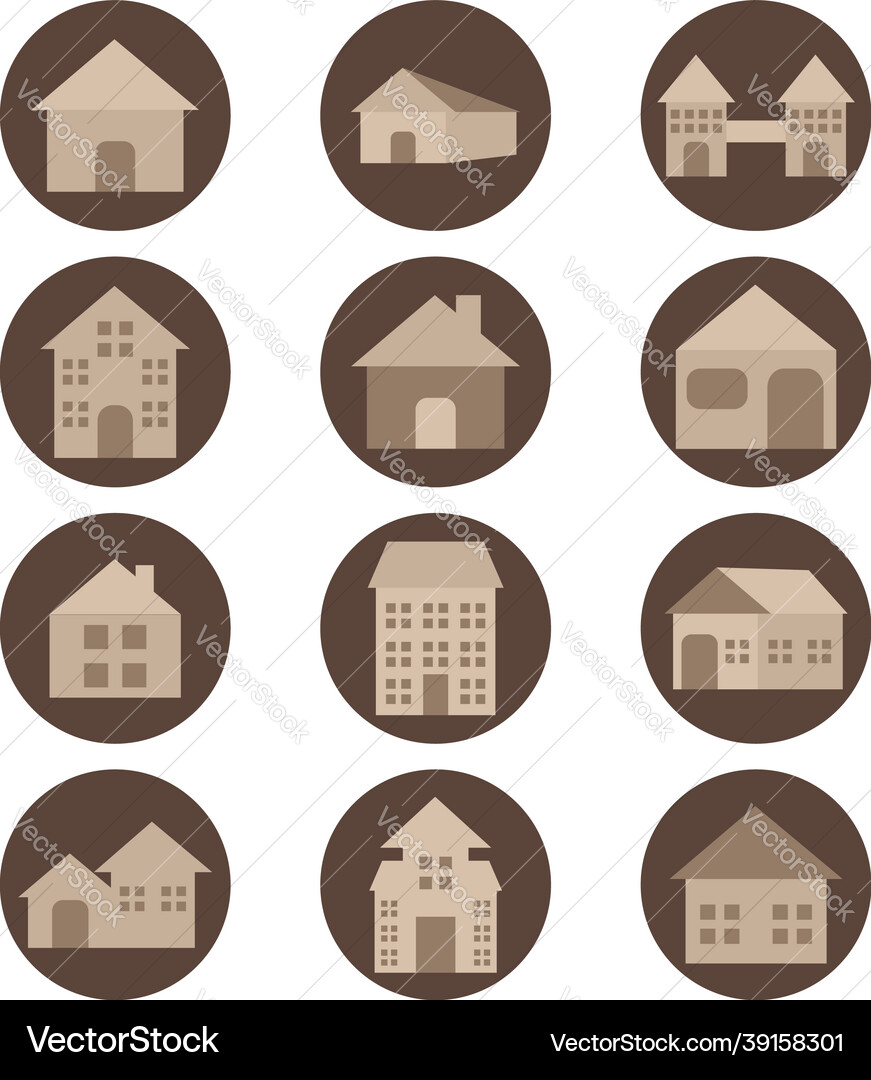 Brown houses icon set on a white background Vector Image