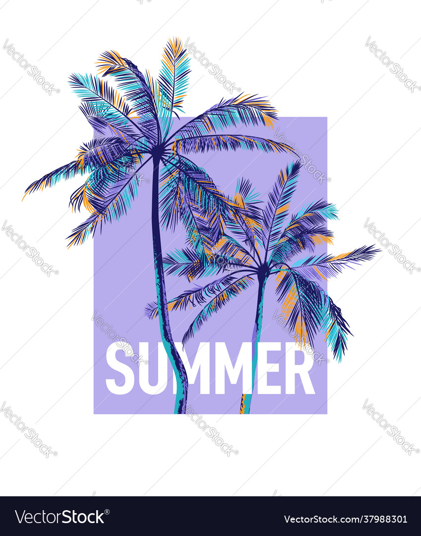 Colorful palm trees with typography summer Vector Image