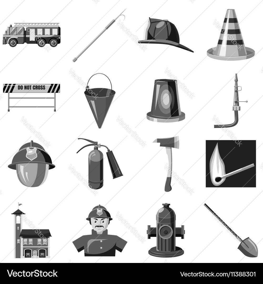 Fire safety icons set gray monochrome style Vector Image