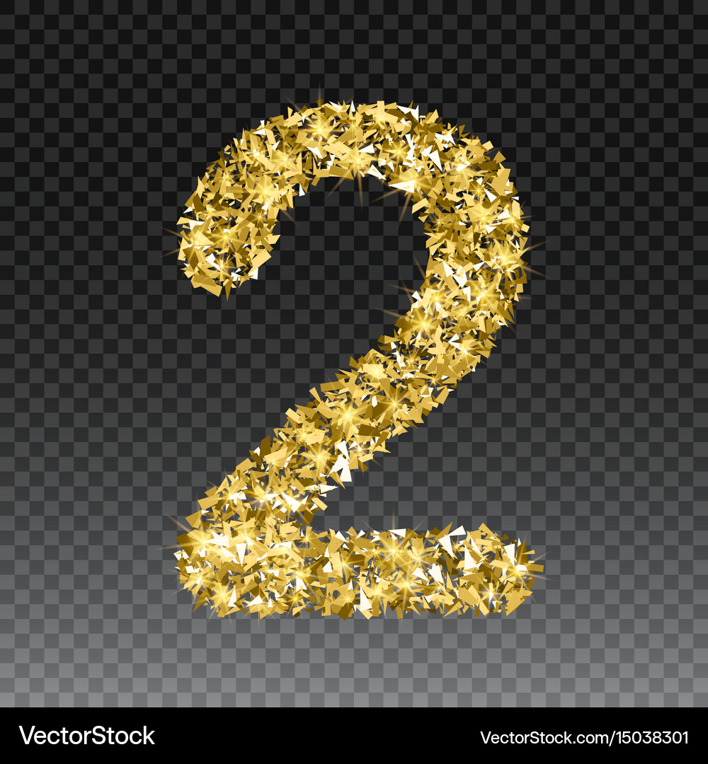 Gold glittering number two shining golden Vector Image