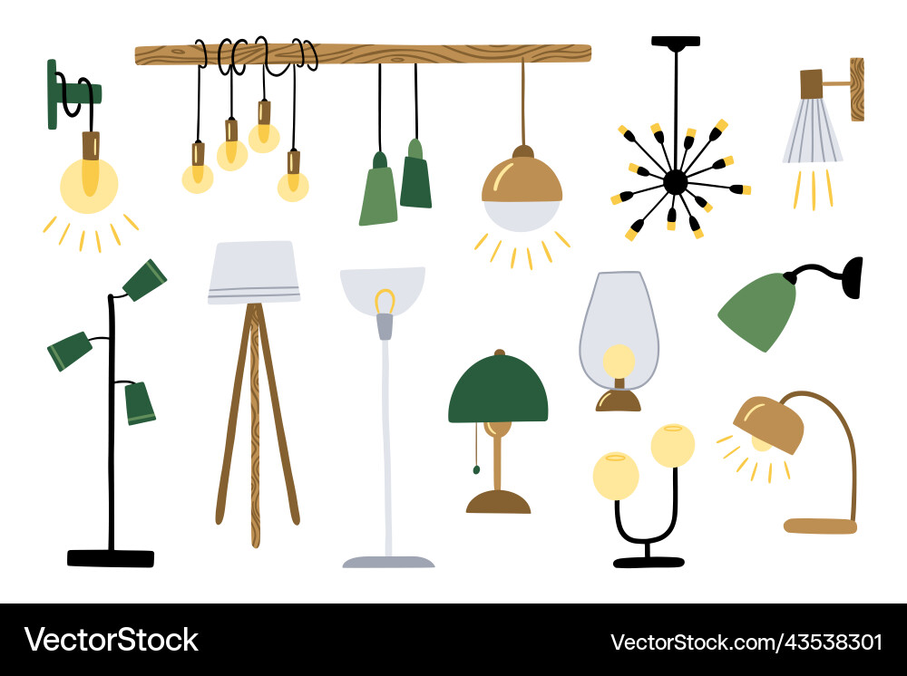 Light lamps chandeliers set ceiling pendant home Vector Image