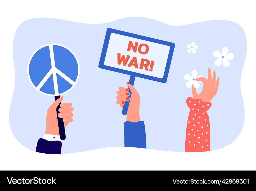 Peace symbol flower placard with no war phrase Vector Image